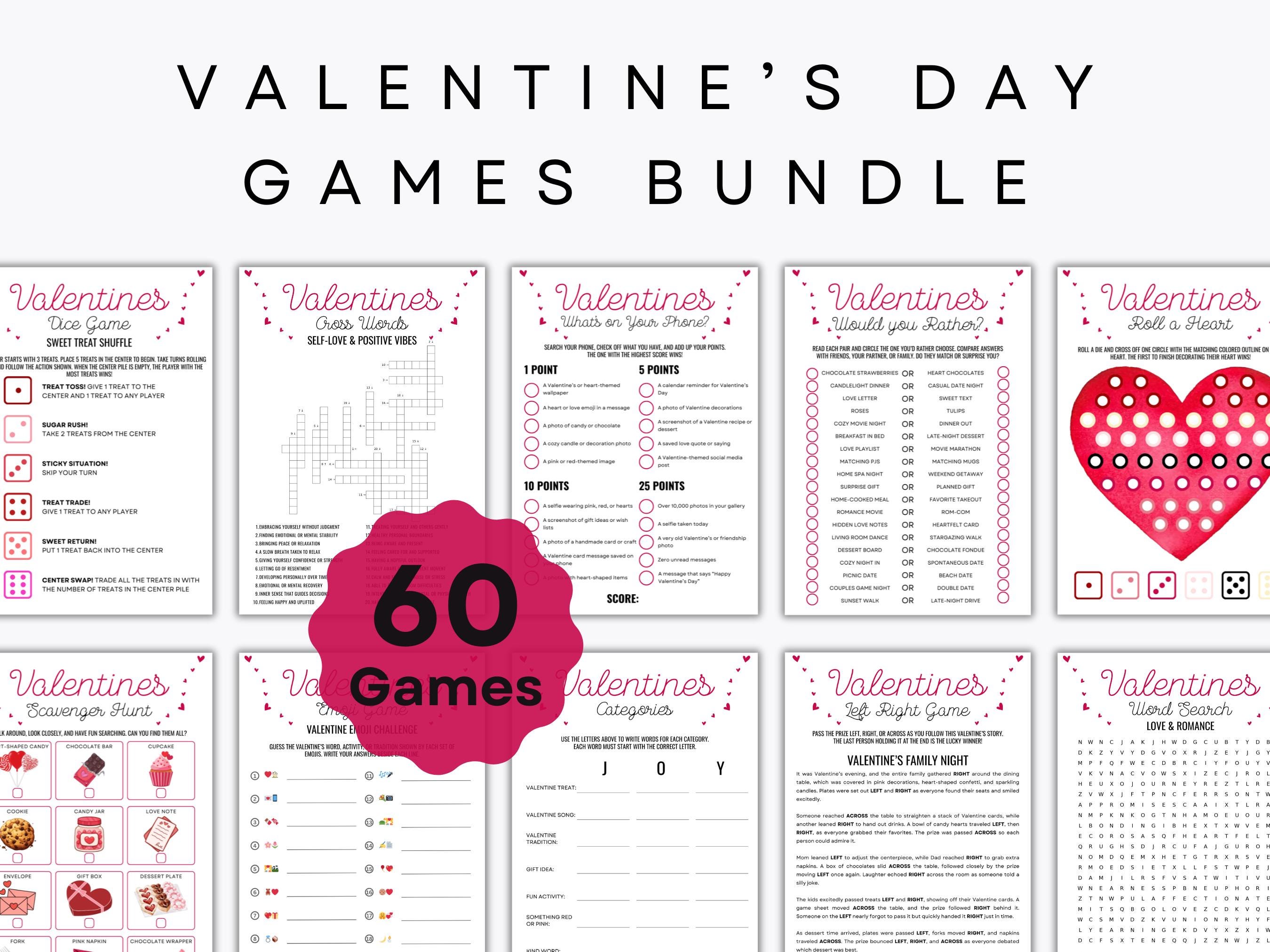 Valentine's Games Bundle – 60 Printable Games – Valentines Activities ...