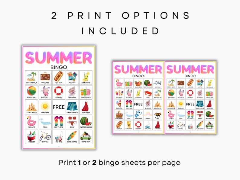 Summer Bingo – 60 Cards – Printable Summer Game – Entertaining Activity ...