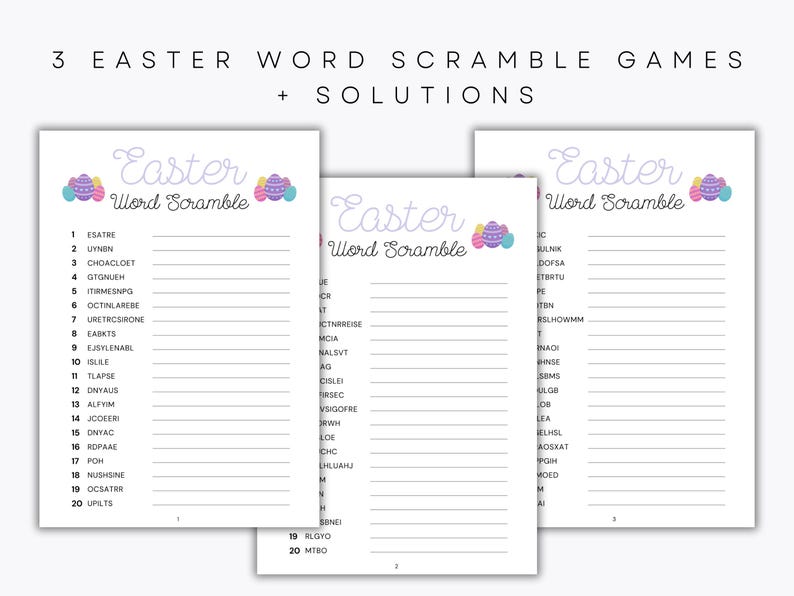 3 Easter Word Scramble Game – Printable Puzzles – Festive Spring Party ...