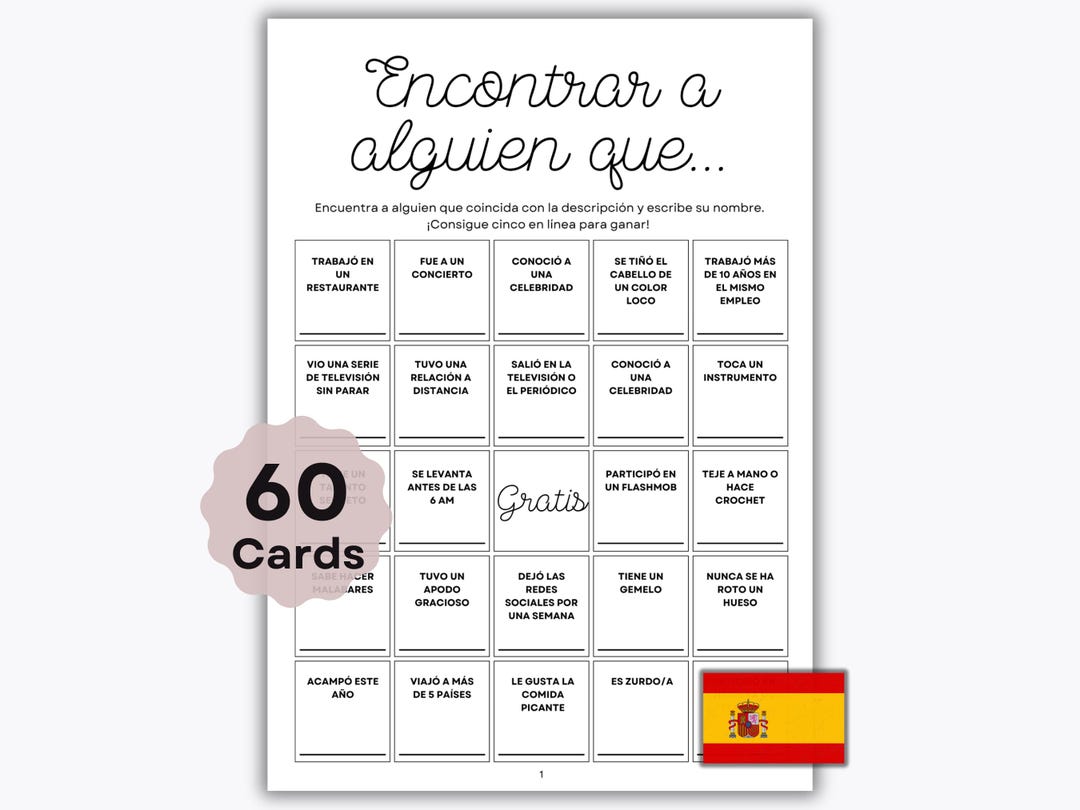SPANISH Ice Breaker Bingo - 60 Unique Bingo Sheets - Find Someone Who ...