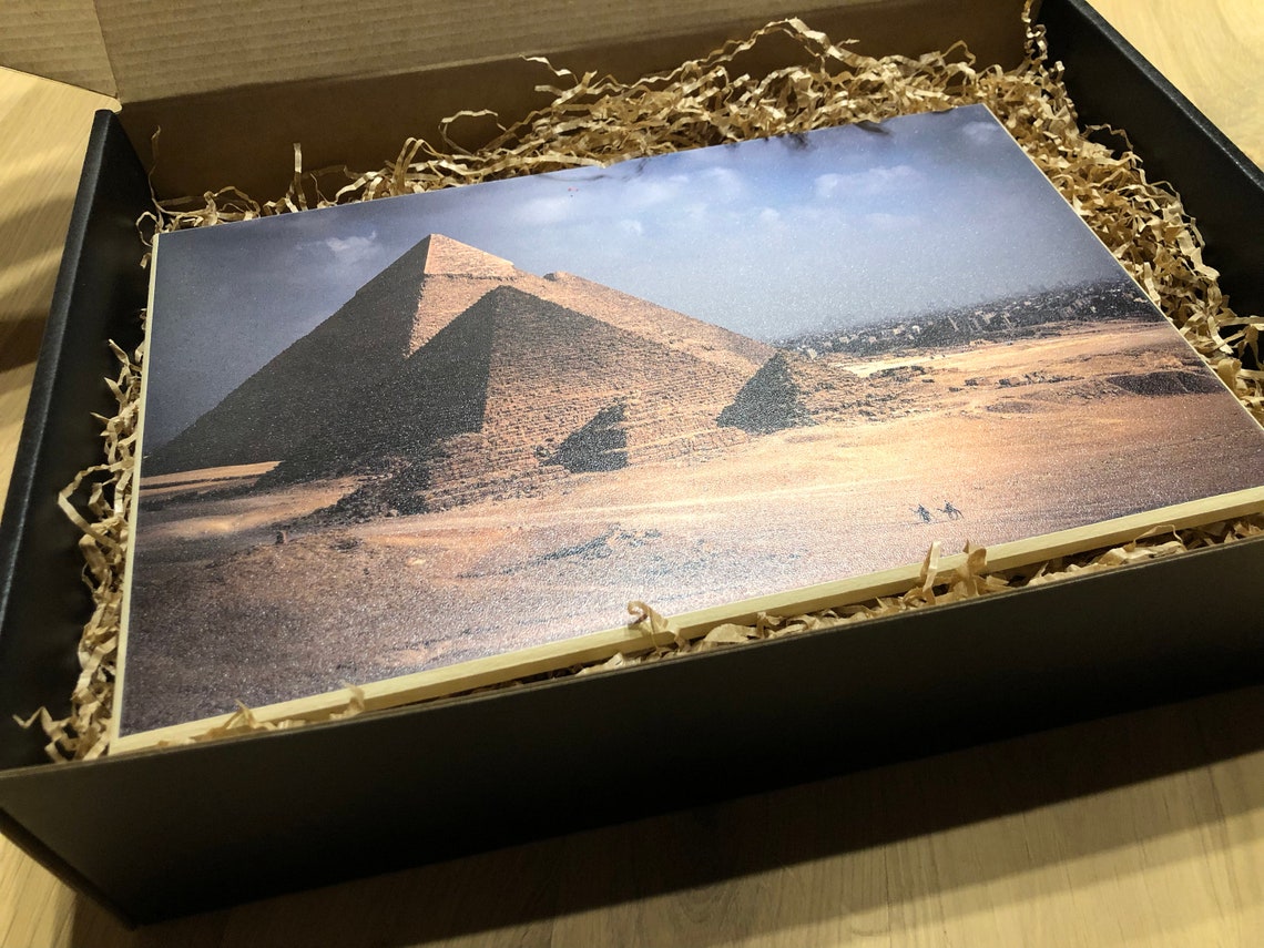 Giza Pyramids and Camels Laminated Photography on Wood 27,5 X 17,5 Cm ...