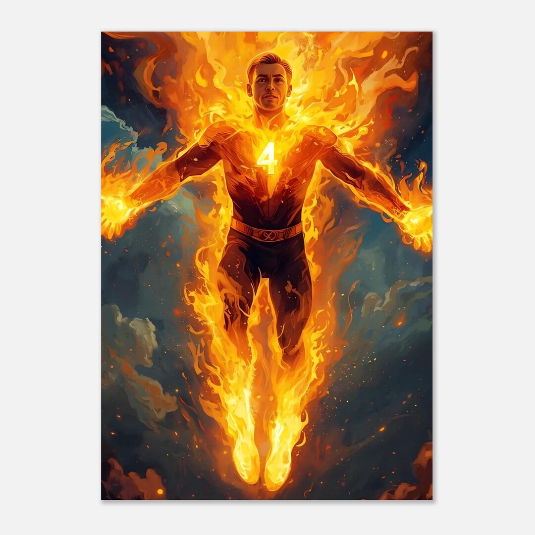 Flame Powered Hero Poster | Fire Elemental Warrior Wall Art | Burning ...