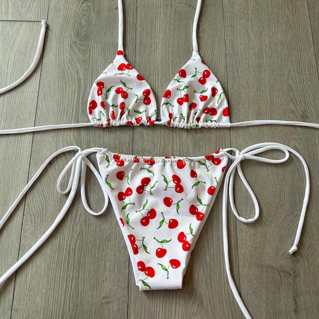White Cherry Bikini Swimwear Set Festival Outfit Rave Outfit Handmade - Etsy