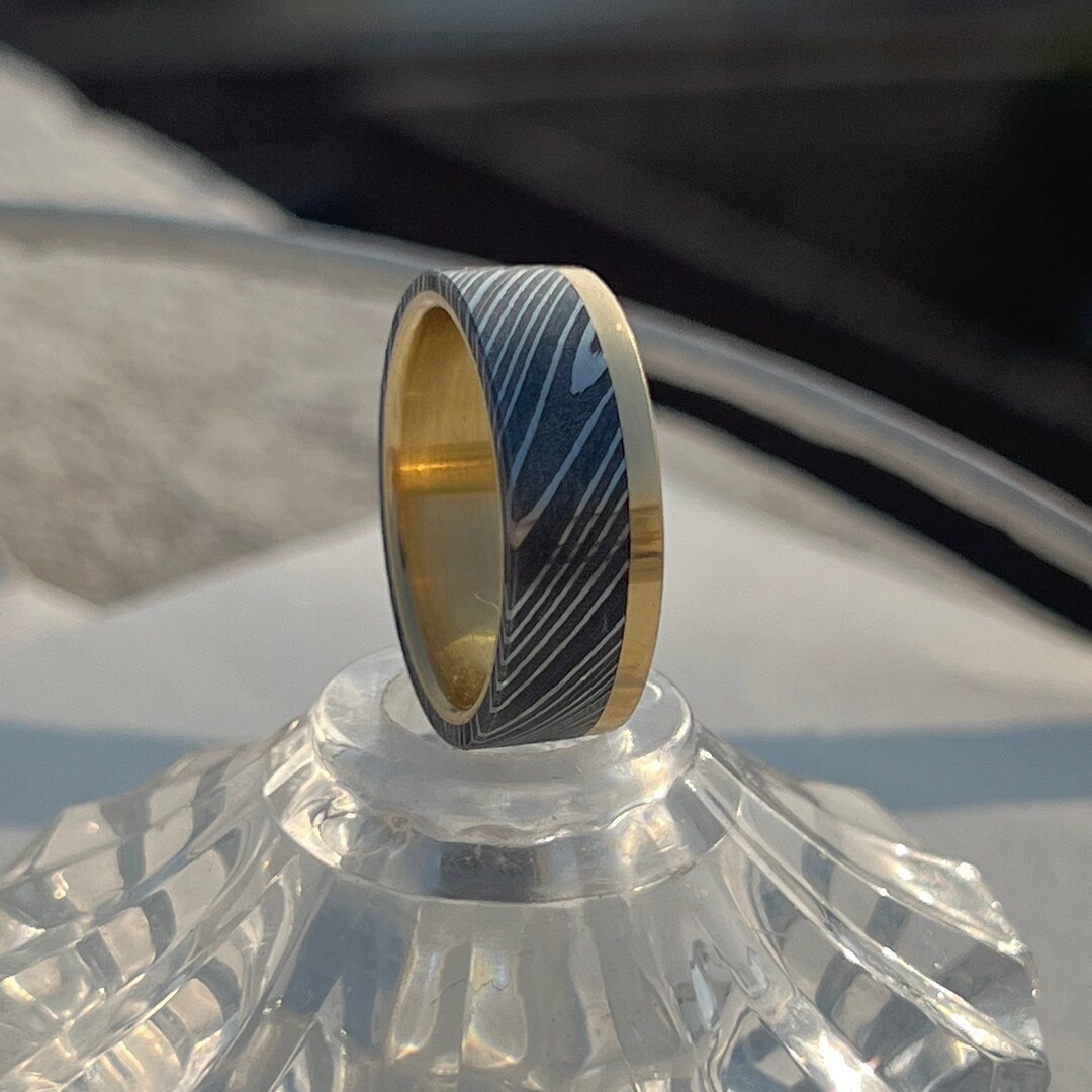 Simple Damascus With Copper Inlay Ring Deep Pattern 8mm Curved - Etsy ...