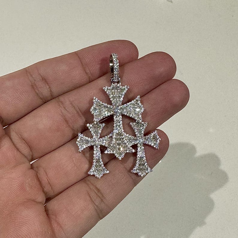 Iced CZ Diamond 925 Sterling Silver Cross Pendant - Christian Jewelry ...