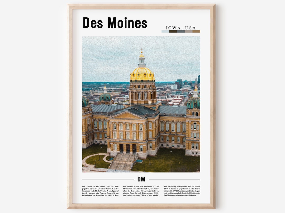 Des Moines Poster, Des Moines Print, Des Moines Wall Art, United States ...