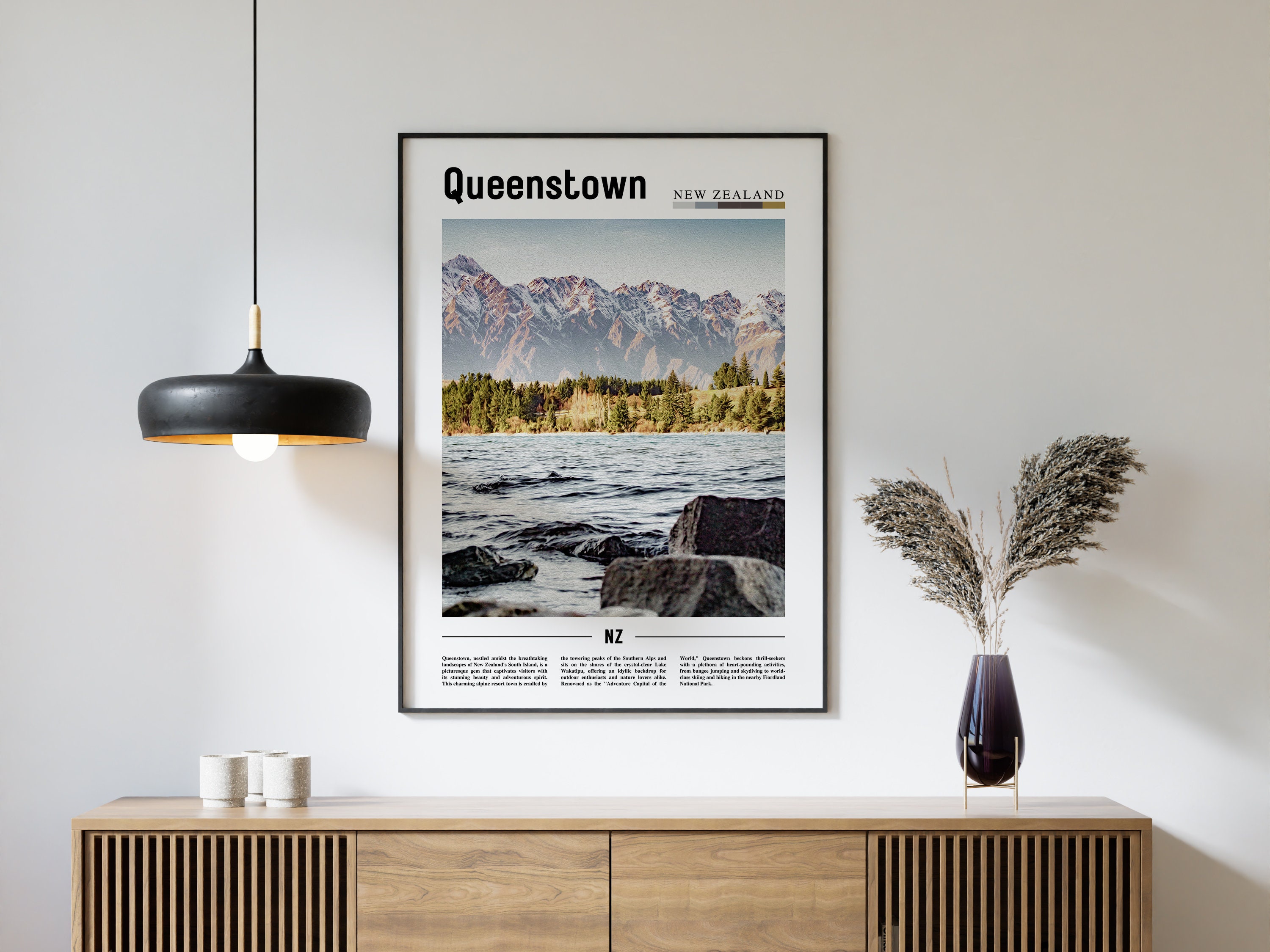 Queenstown Poster, Queenstown Print, Queenstown Wall Art, Minimal ...