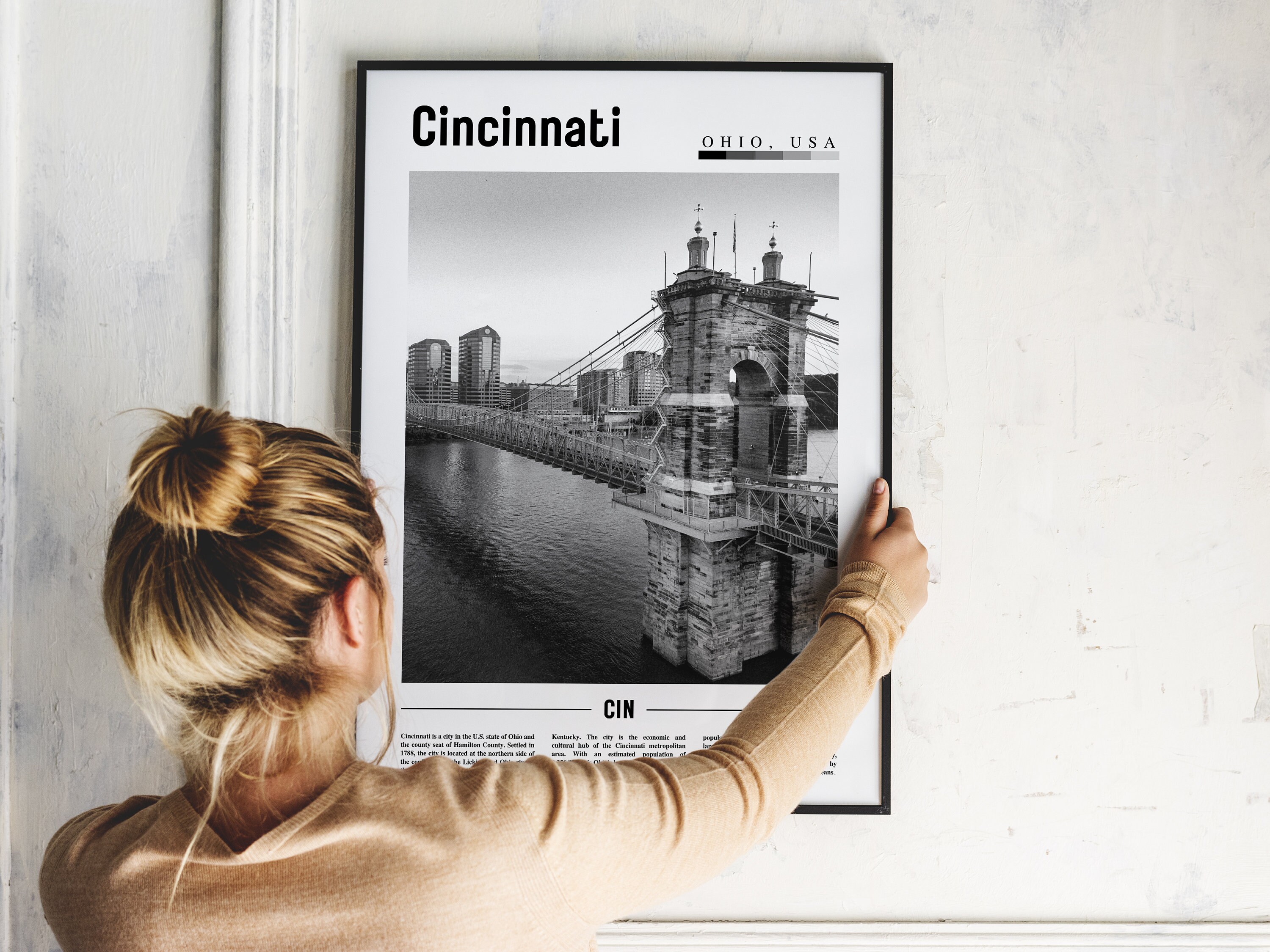 Cincinnati Poster Black and White, Cincinnati Print Black and White ...
