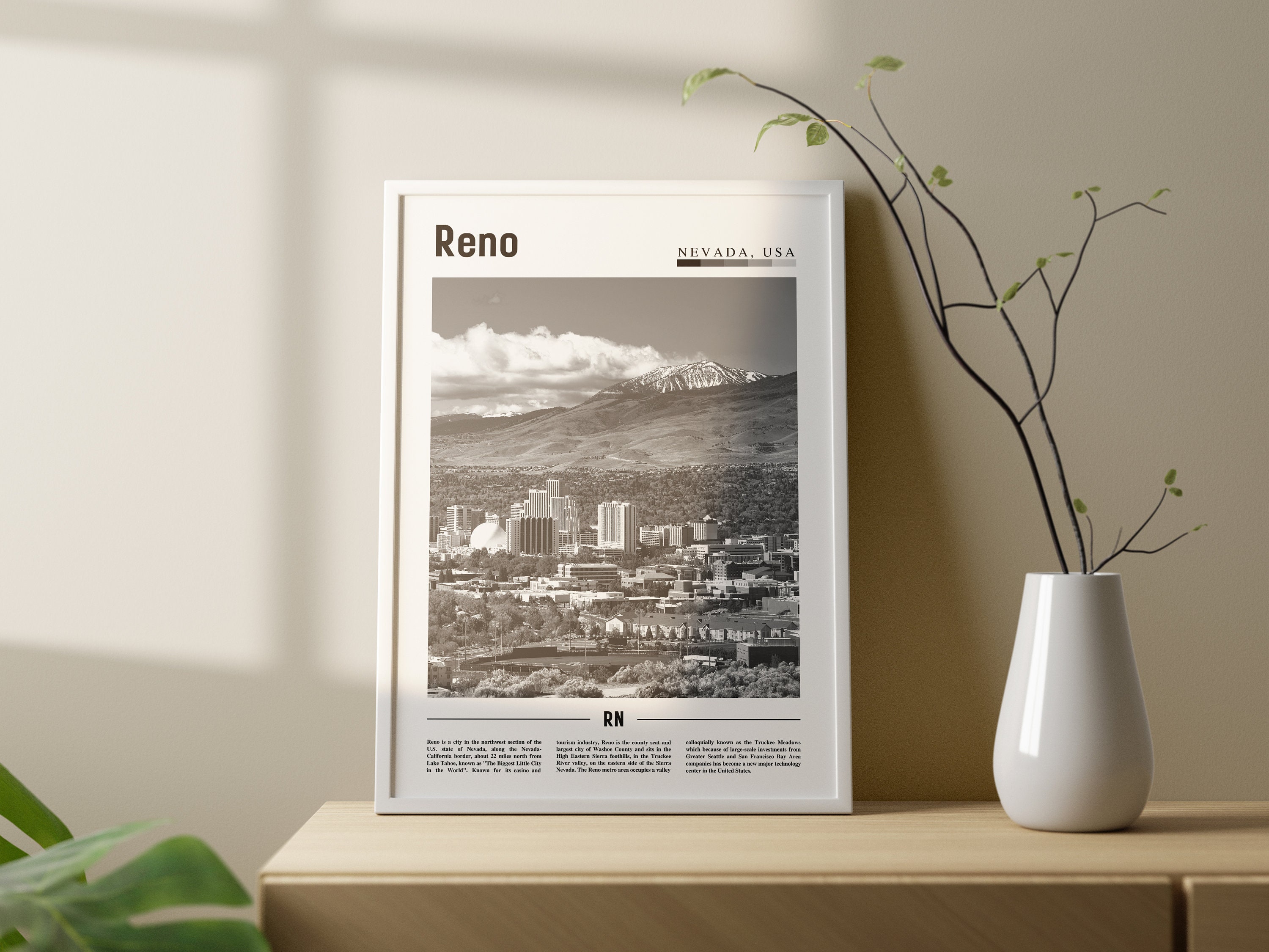 Reno Poster Black and White, Reno Print Black and White, Reno Wall Art ...