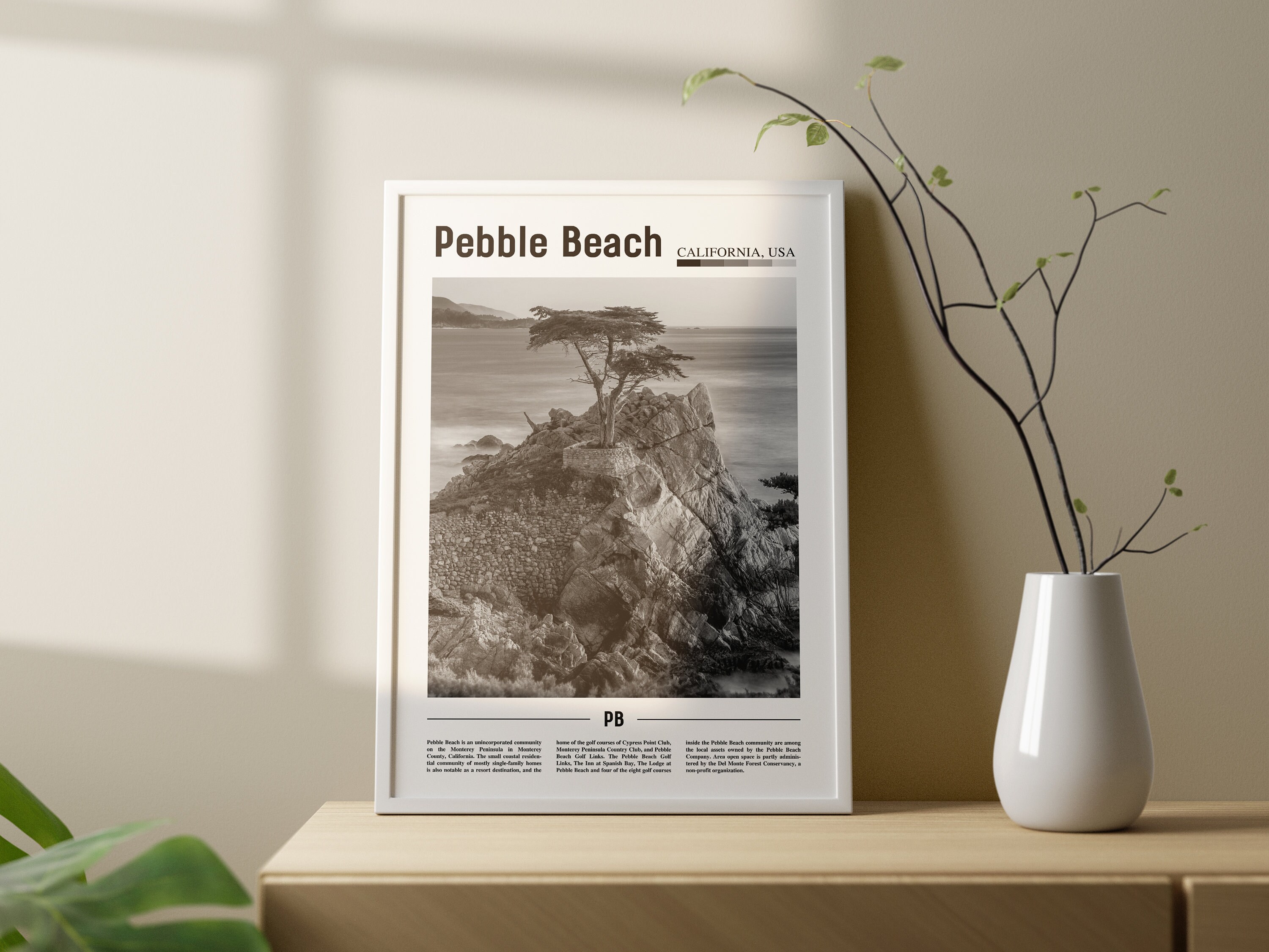 Pebble Beach Poster Black and White Pebble Beach Print Black - Etsy