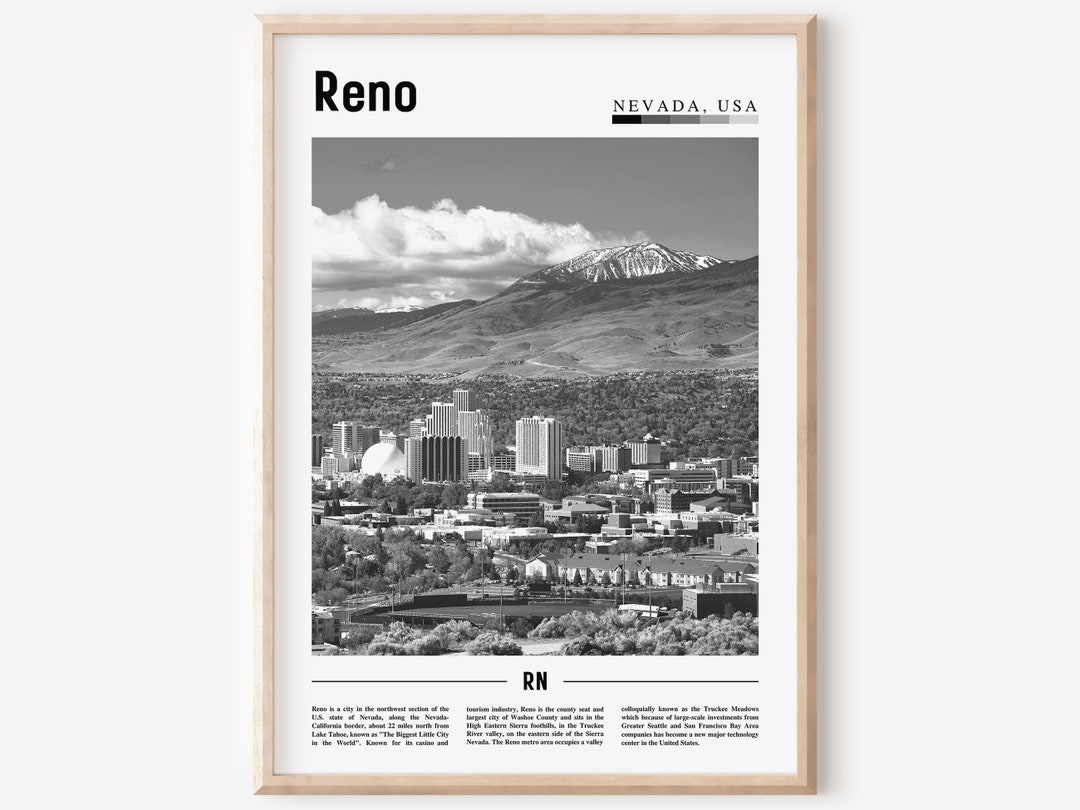 Reno Poster Black and White, Reno Print Black and White, Reno Wall Art ...