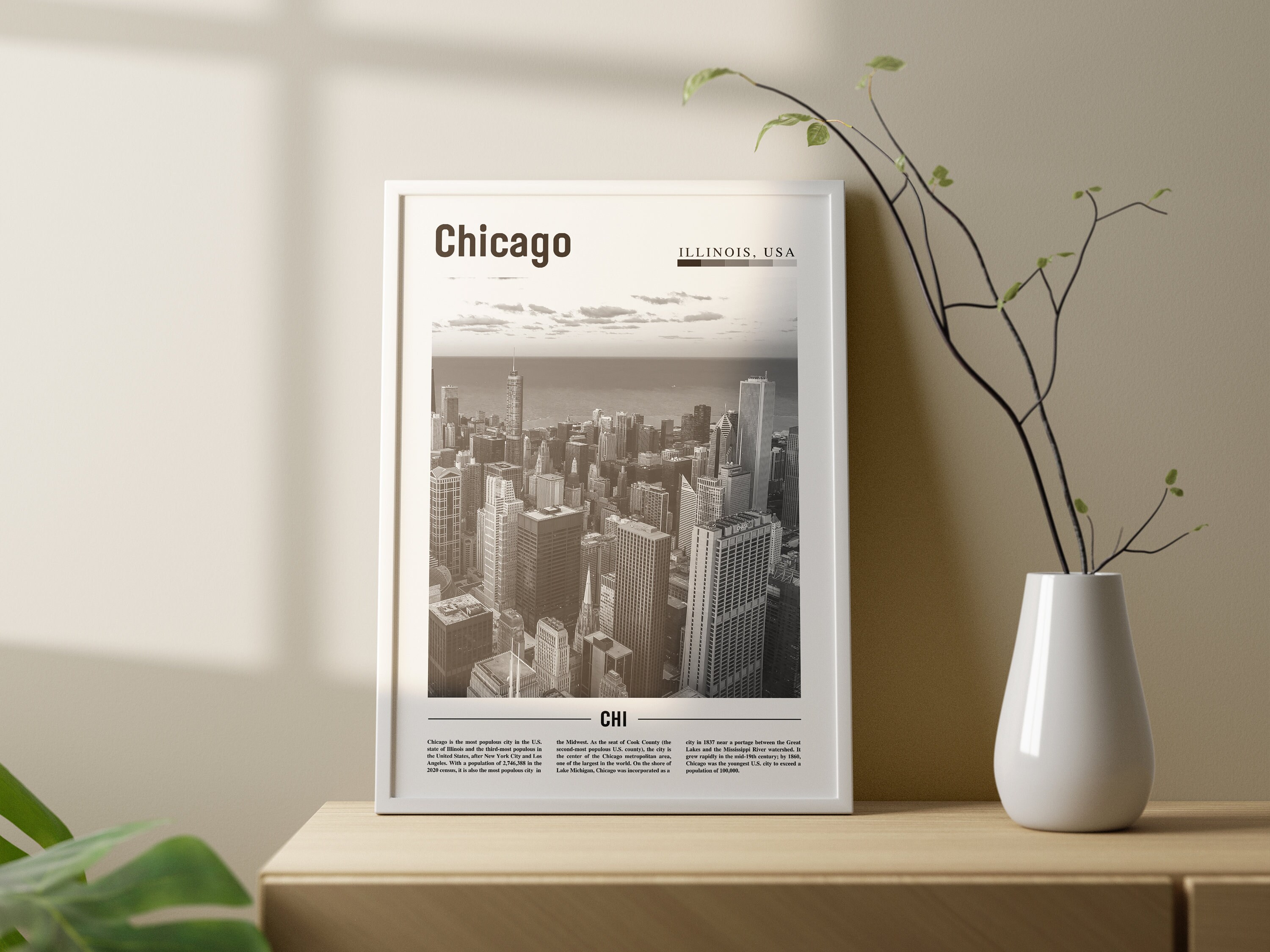 Chicago Poster Black and White, Chicago Print Black and White, Chicago ...