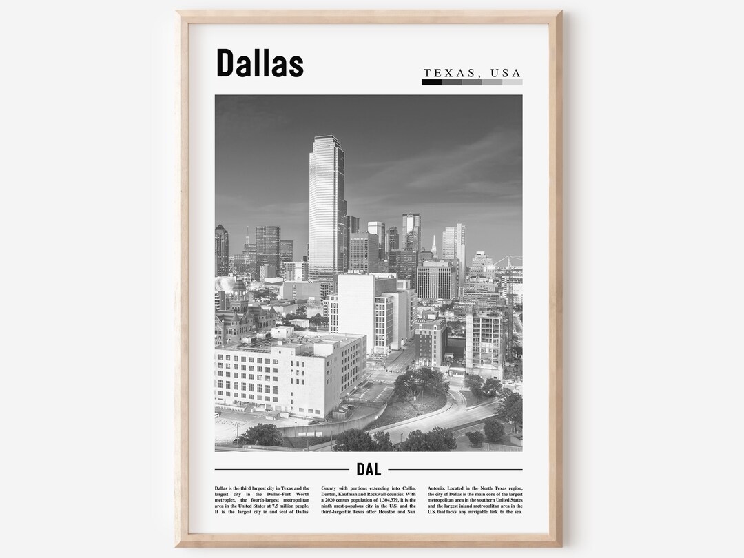 Dallas Poster Black and White, Dallas Print Black and White, Dallas ...