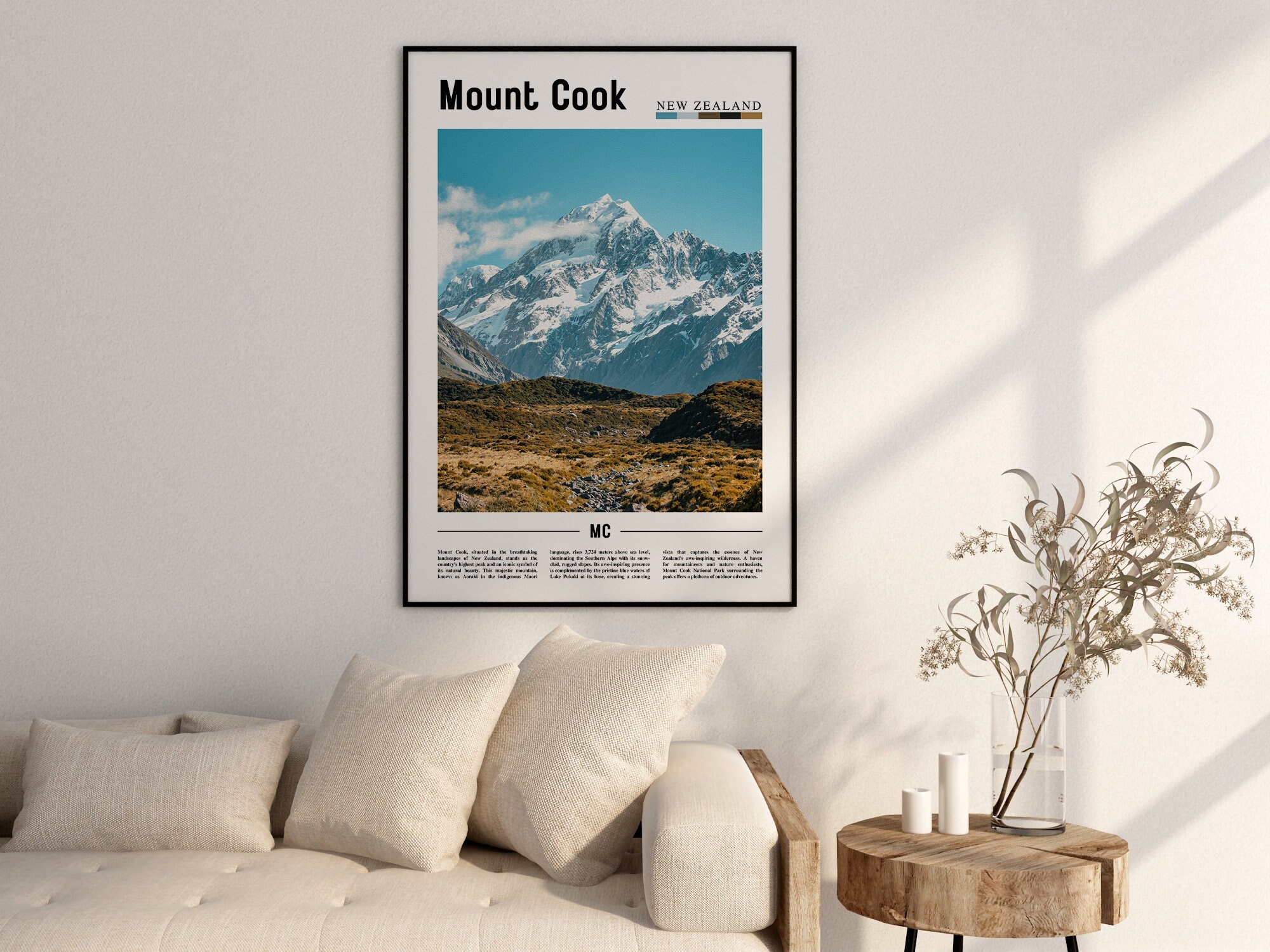 Mount Cook Poster, Mount Cook Print, Mount Cook Wall Art, Minimal ...