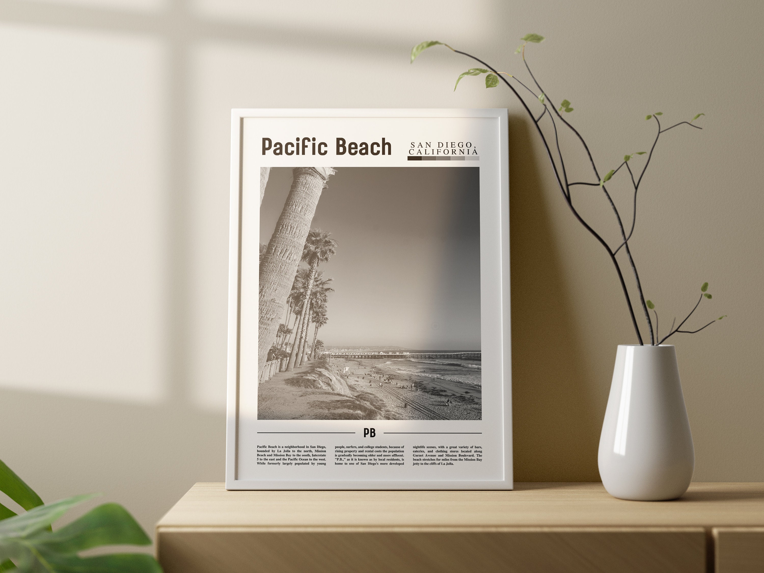 Pacific Beach Poster Black and White, Pacific Beach Print Black and ...