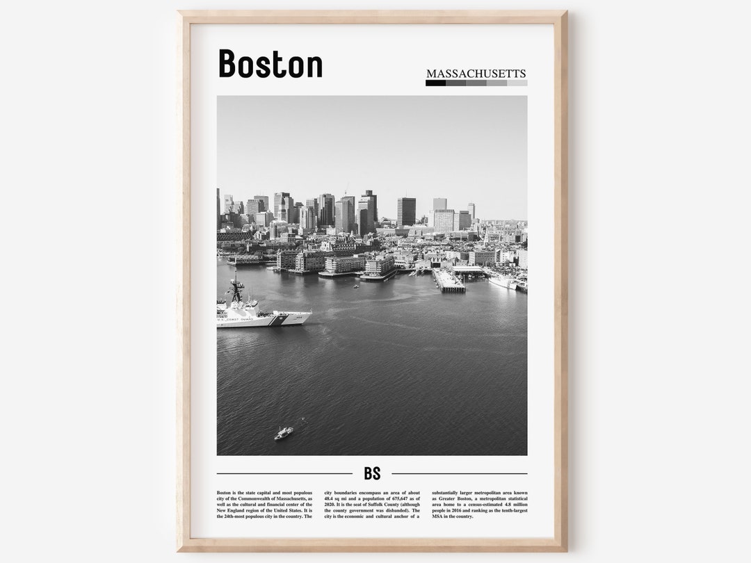 Boston Poster Black and White, Boston Print Black and White, Boston ...