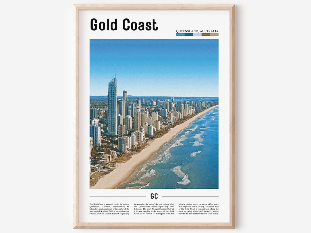 Gold Coast Print, Gold Coast Poster, Gold Coast Wall Art, Oil Painting ...