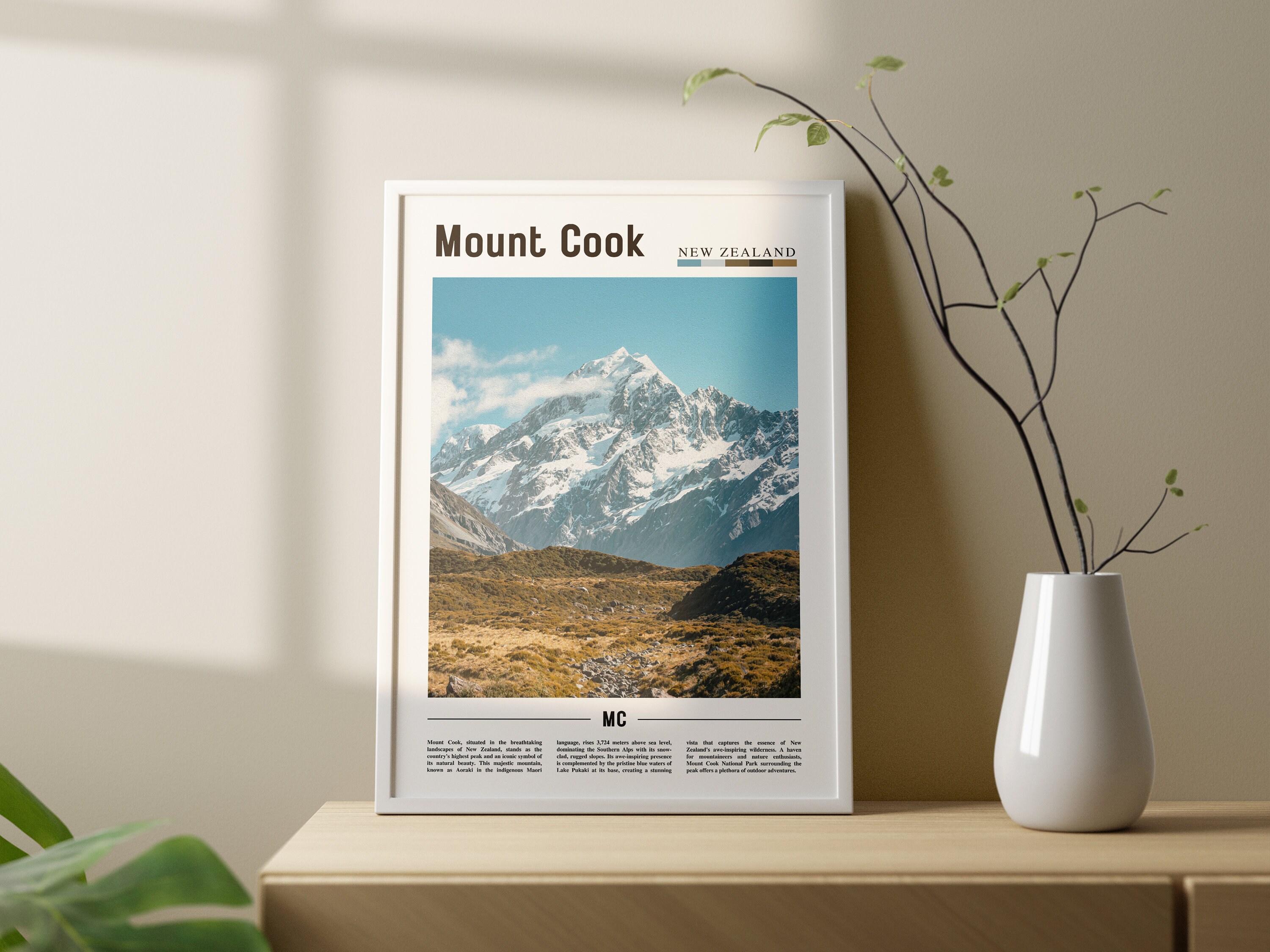 Mount Cook Poster, Mount Cook Print, Mount Cook Wall Art, Minimal ...
