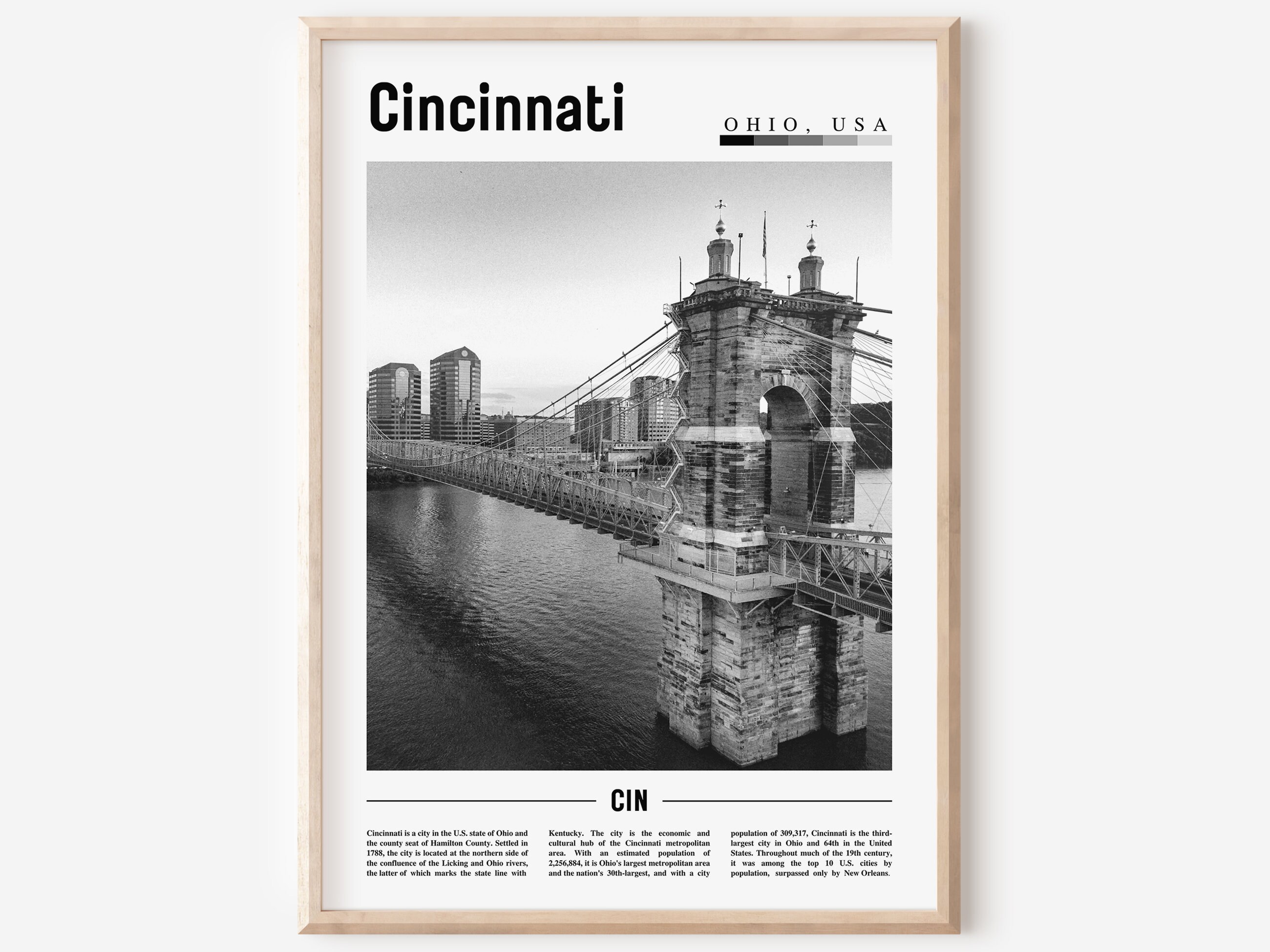 Cincinnati Poster Black and White, Cincinnati Print Black and White ...