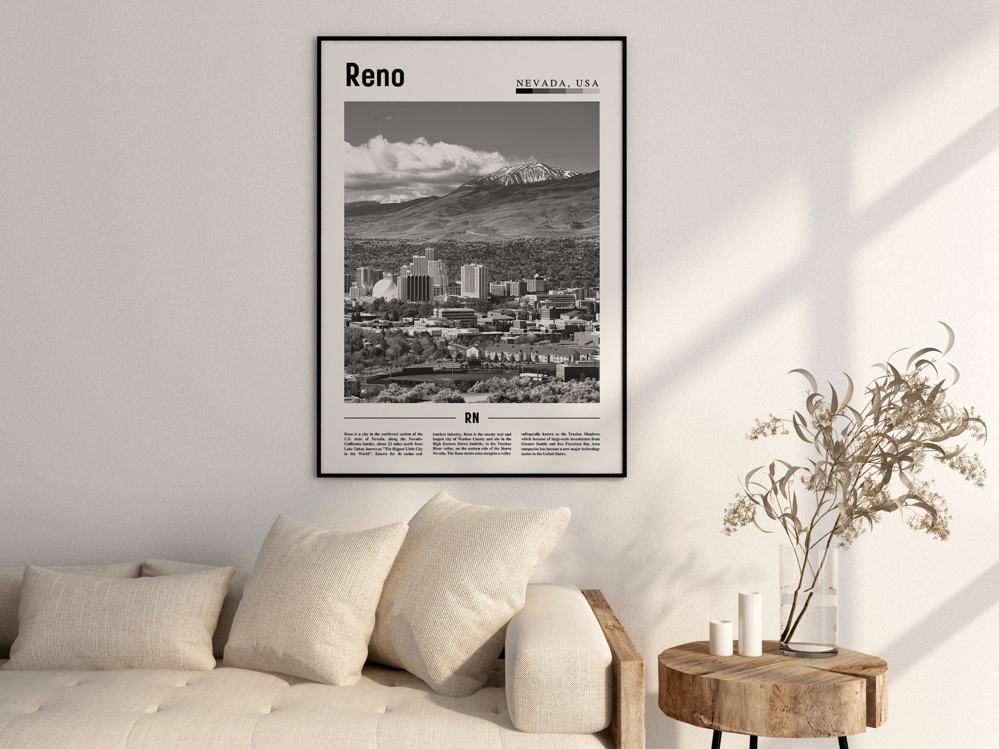 Reno Poster Black and White, Reno Print Black and White, Reno Wall Art ...