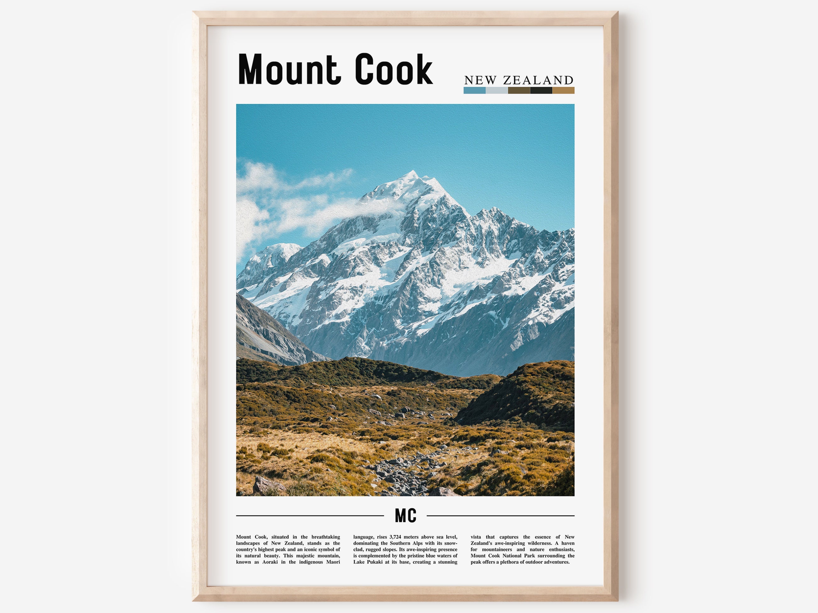 Mount Cook Poster, Mount Cook Print, Mount Cook Wall Art, Minimal ...