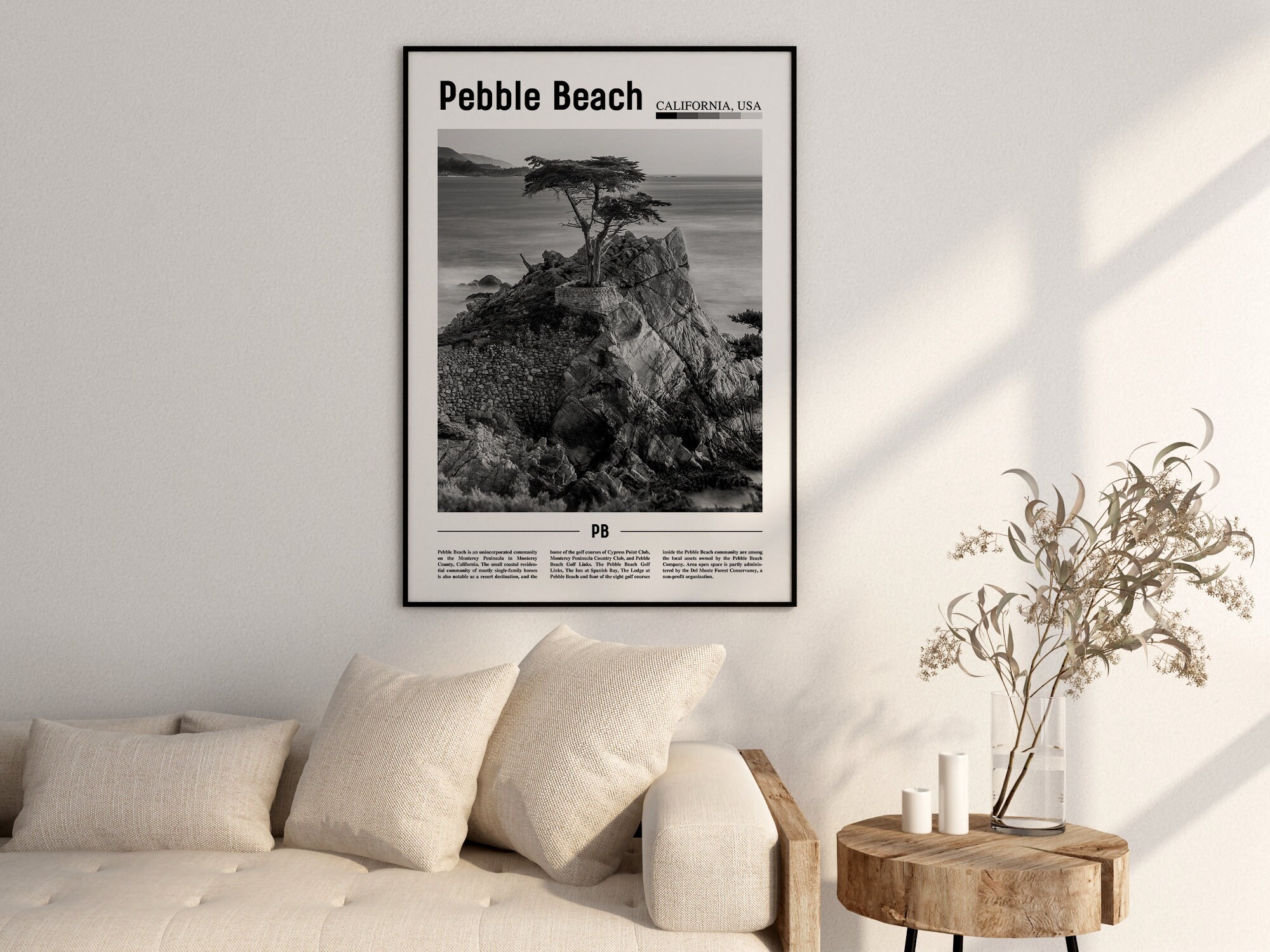 Pebble Beach Poster Black and White Pebble Beach Print Black - Etsy