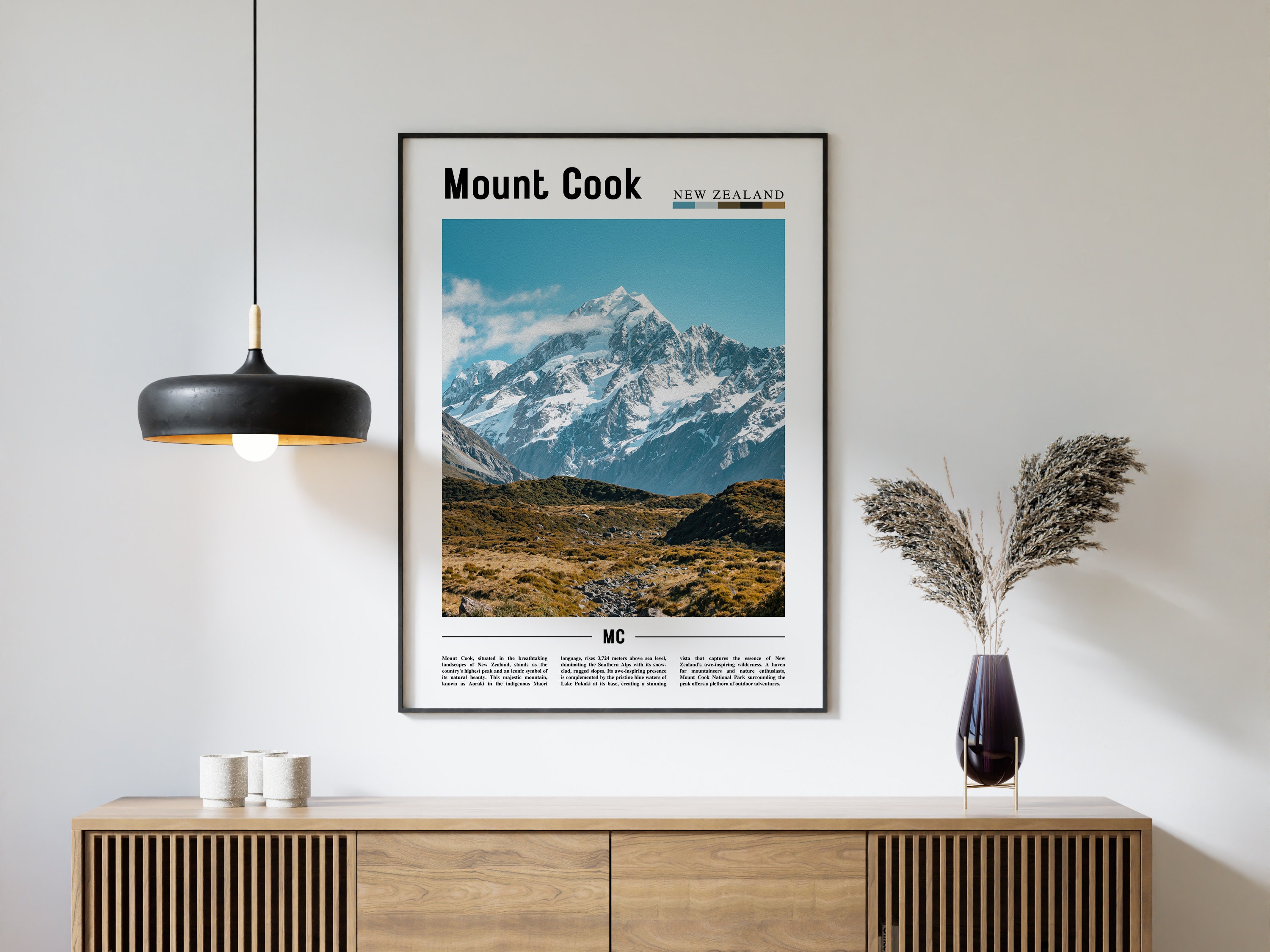 Mount Cook Poster, Mount Cook Print, Mount Cook Wall Art, Minimal ...