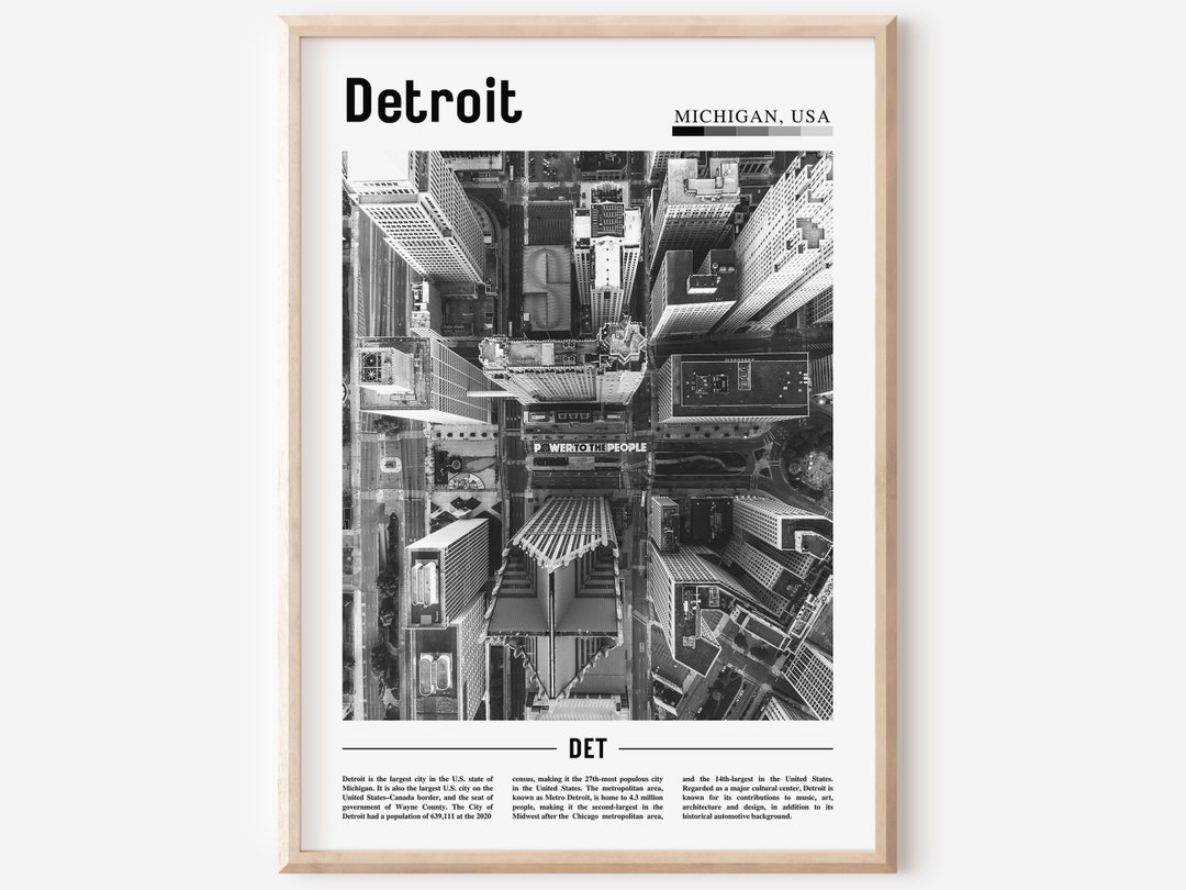 Detroit Poster Black and White, Detroit Print Black and White, Detroit ...