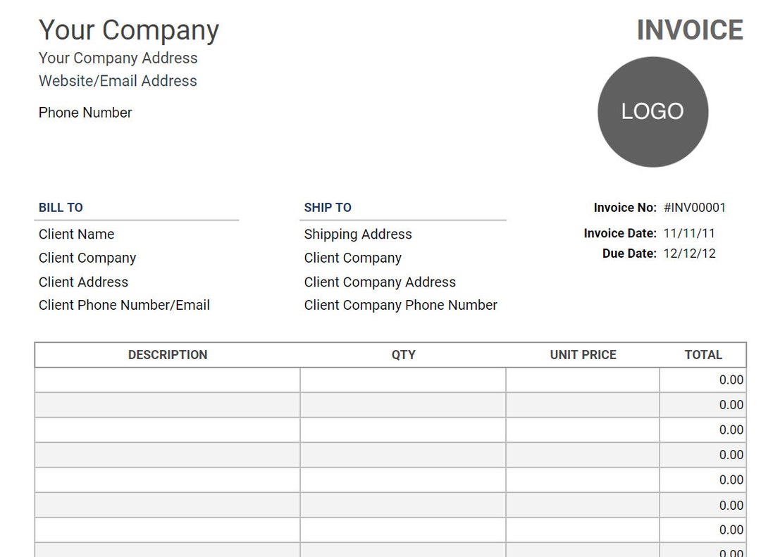 Pack of 5 Excel Invoice Templates - Etsy