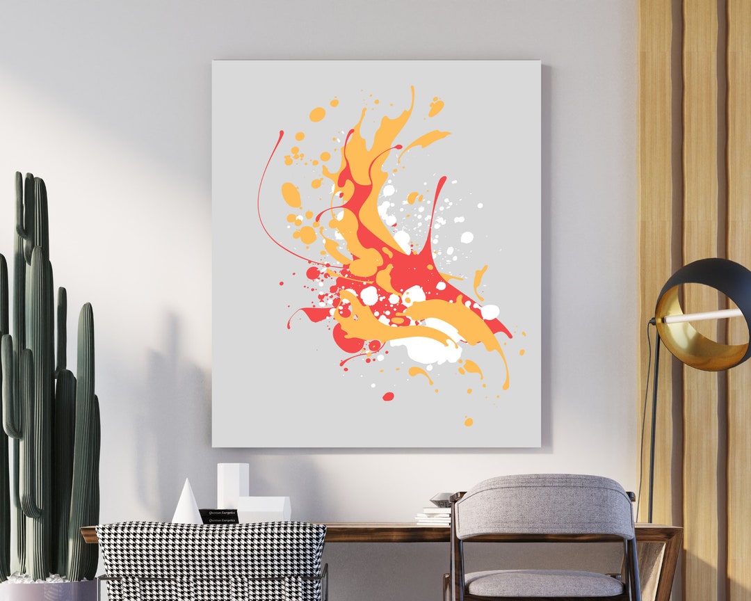 Printable Abstract Red Orange Splash Canvas Art, Digital Download Wall ...