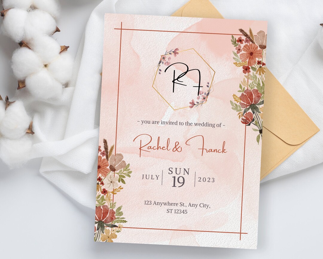 Digital Download Aesthetic Wedding Invitation Card, Instant Download ...