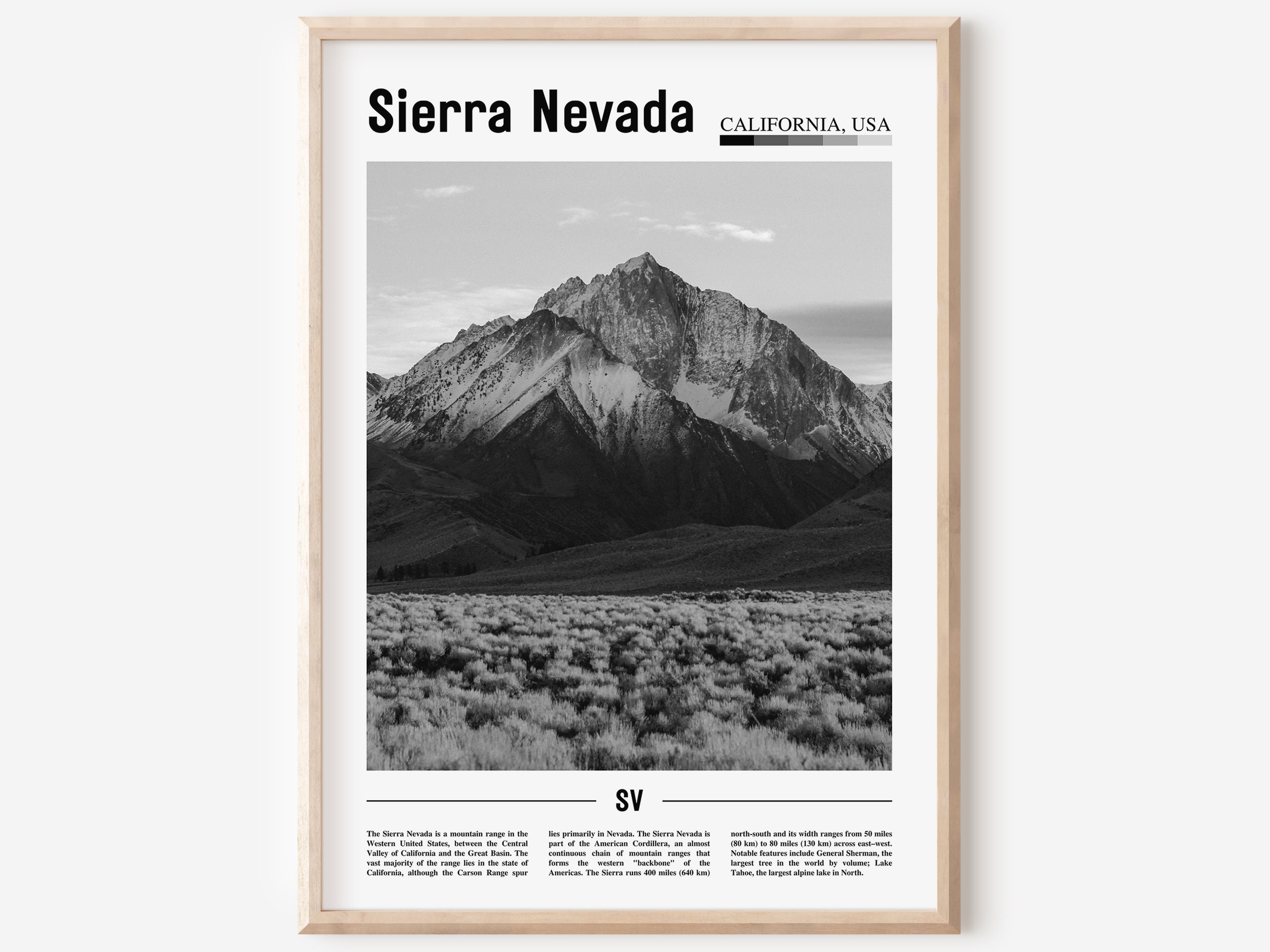 Sierra Nevada Poster Black and White, Sierra Nevada Print Black and ...