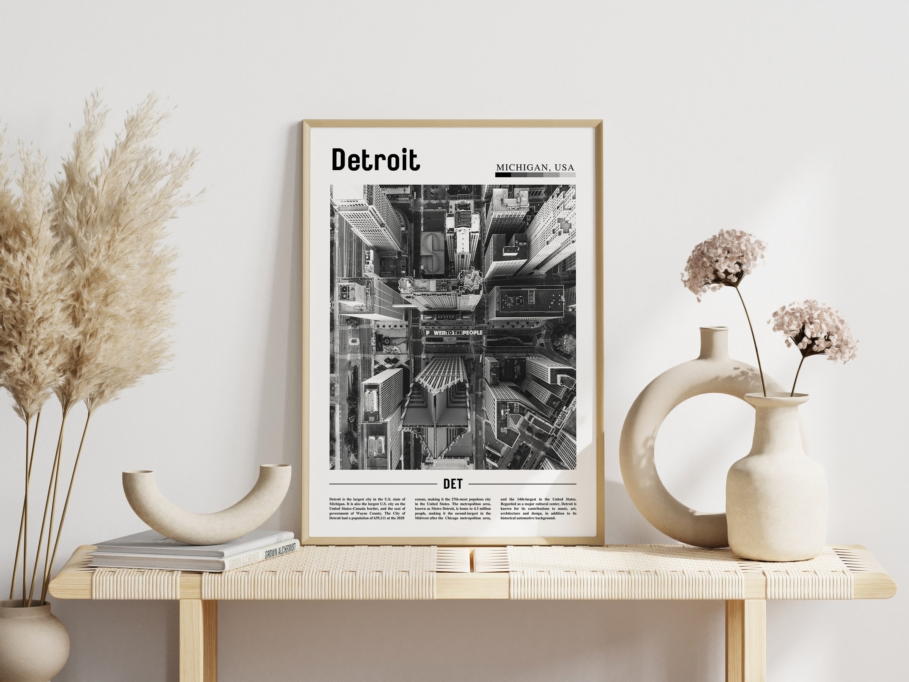 Detroit Poster Black and White, Detroit Print Black and White, Detroit ...