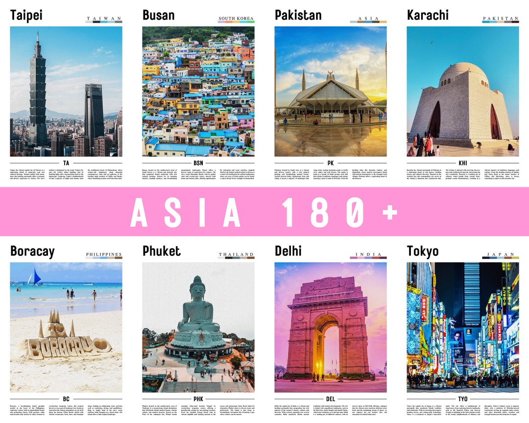 180+ Asia Bundle Travel Print, Asia Poster, Asia Wall Art, Minimal City ...