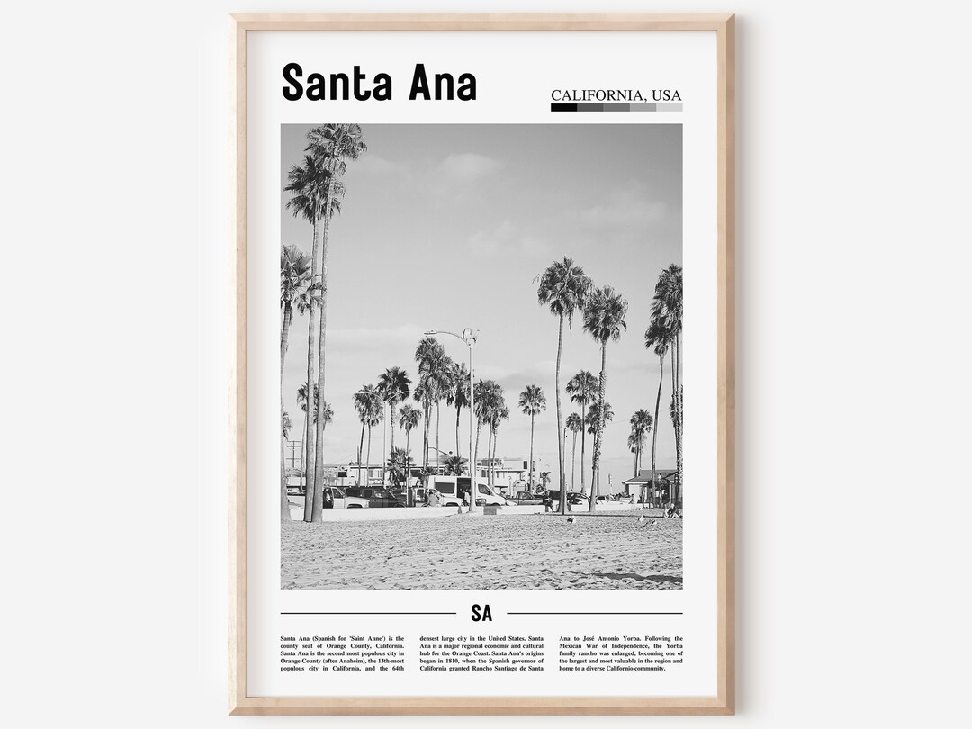 Santa Ana Poster Black and White, Santa Ana Print Black and White ...