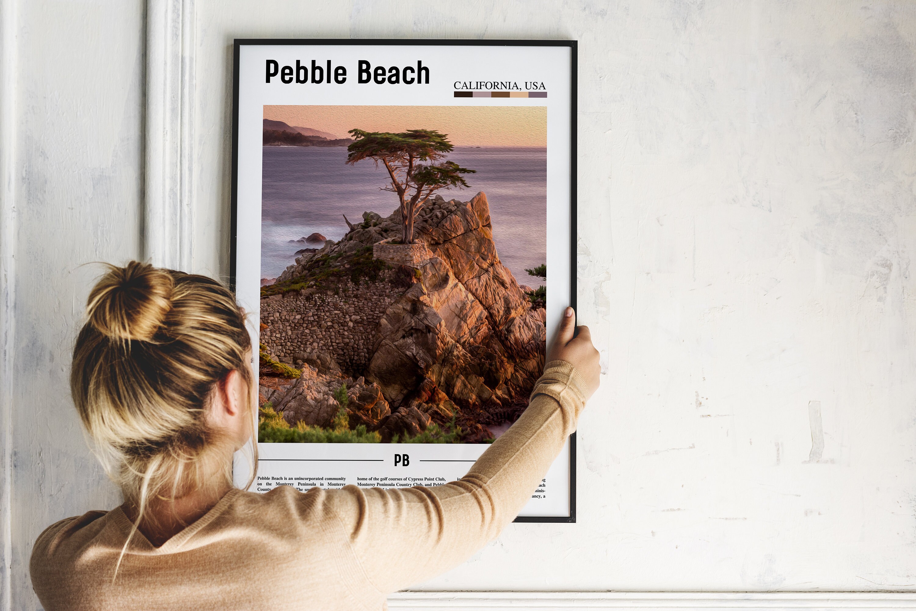 Pebble Beach Print, Pebble Beach Poster, Pebble Beach Wall Art, Minimal ...