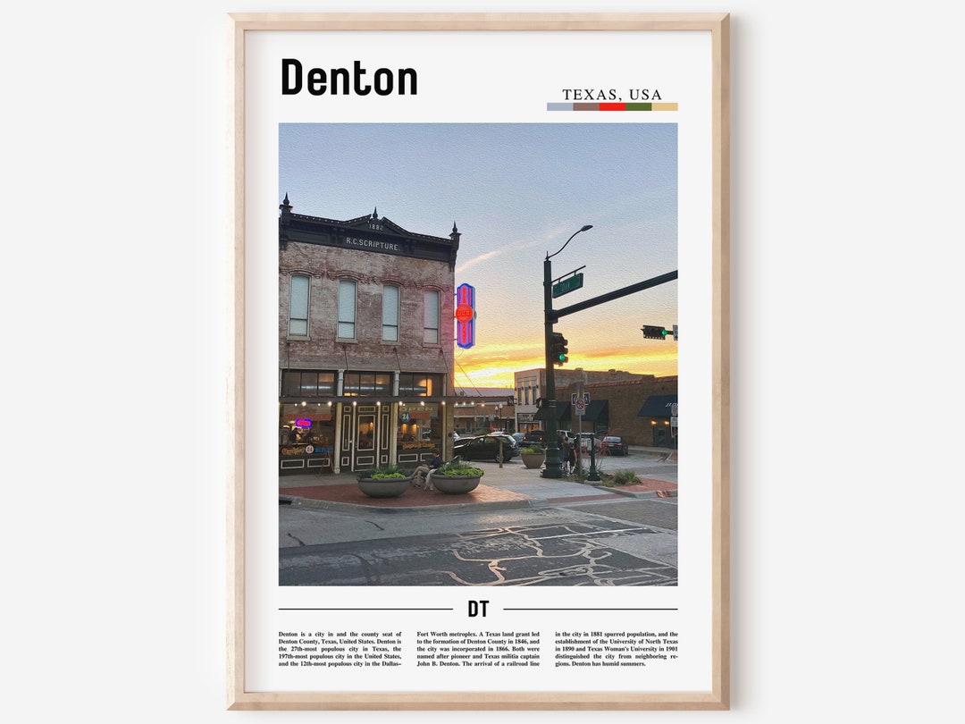 Denton Print, Denton Poster, Denton Wall Art, Minimal Travel Print ...