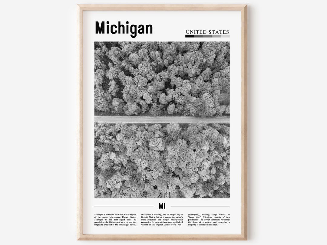 Michigan Poster Black and White Michigan Print Black and - Etsy