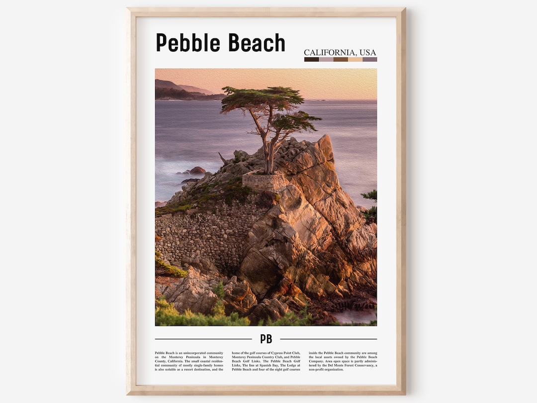 Pebble Beach Print, Pebble Beach Poster, Pebble Beach Wall Art, Minimal ...