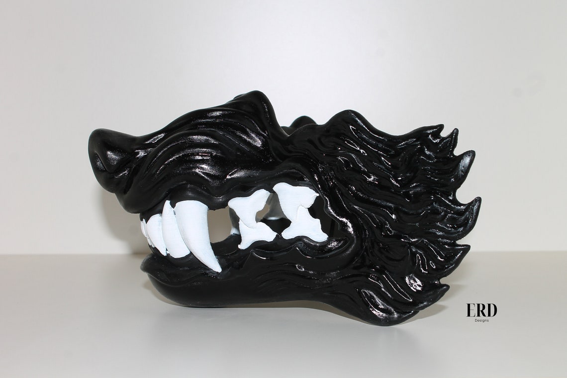 Halloween Costume Wolf Mask Samurai Mask Oni Mask Wolf Half Mask Face ...