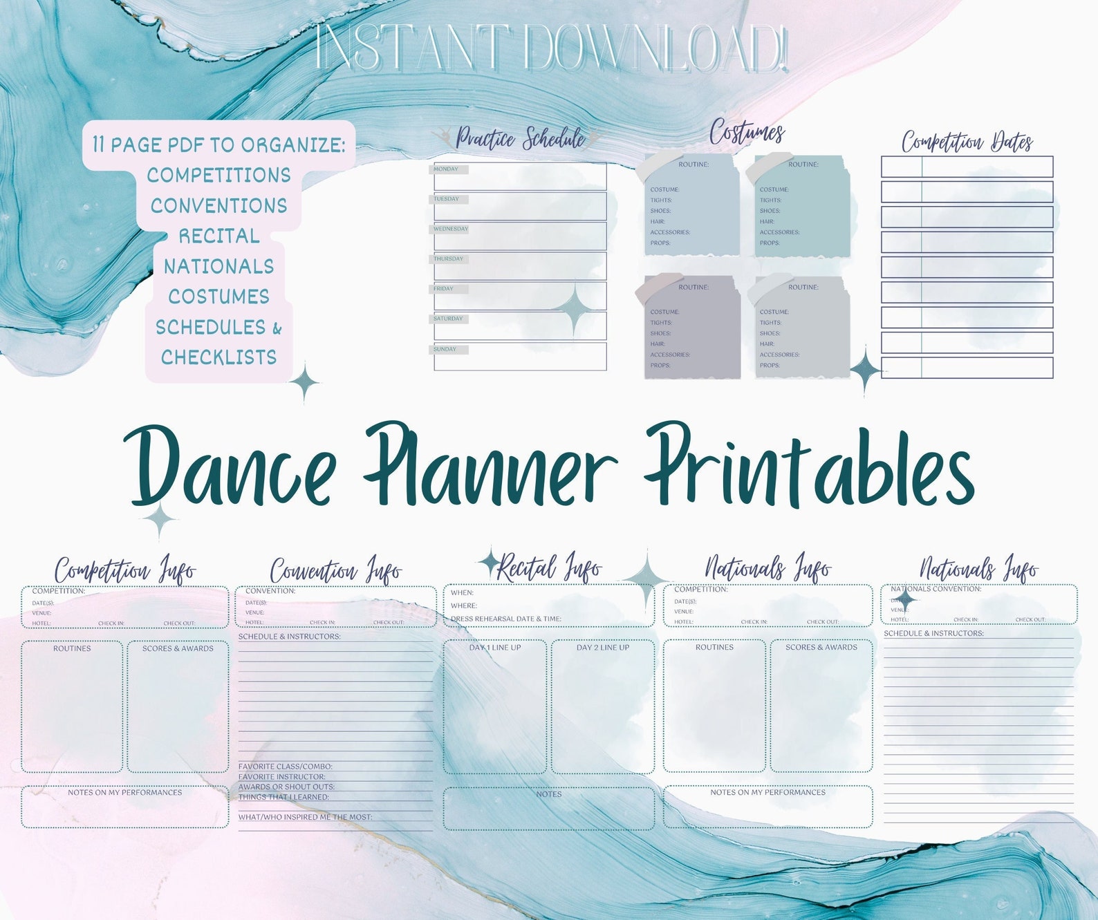 Dance Planner - Printable - Competition, Recital, Costumes, & More - Etsy