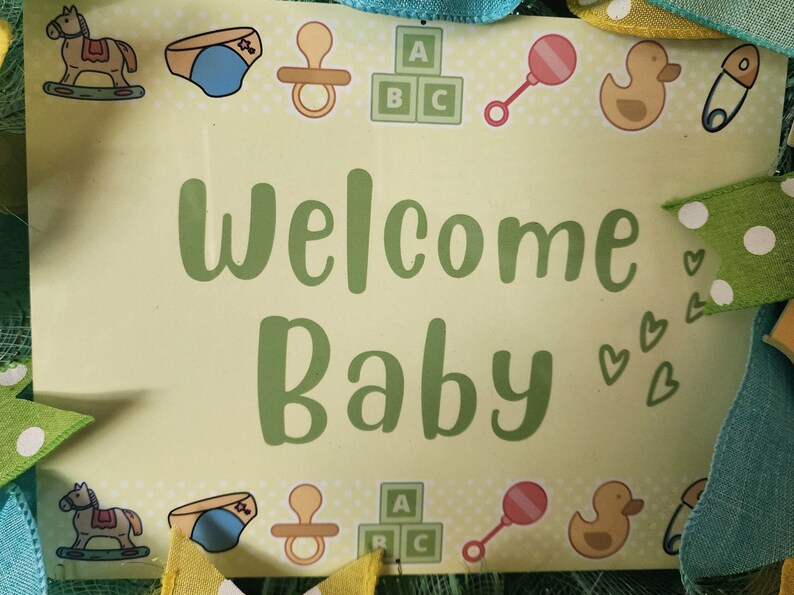 Gender Neutral Baby Wreath for Nursery With Deco Mesh and Ribbon. Light ...