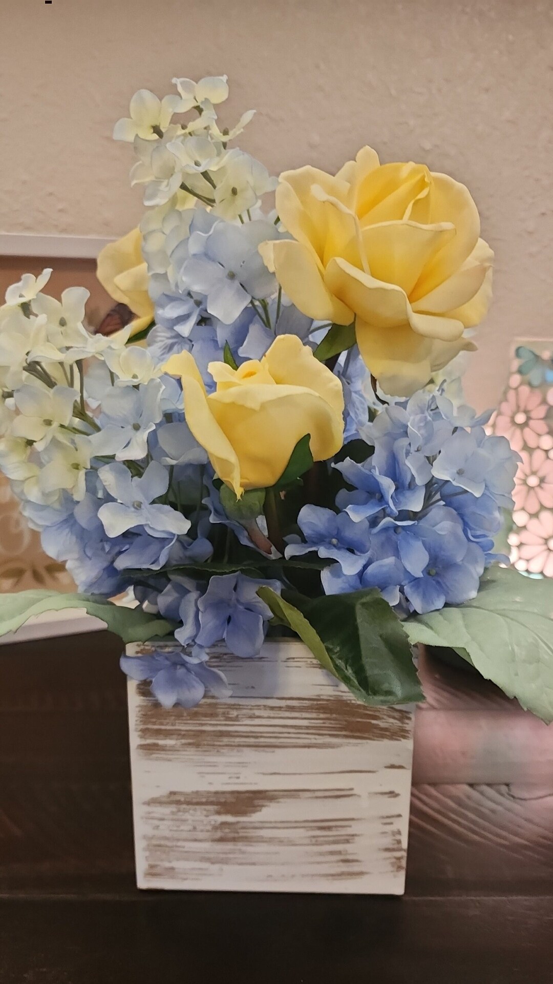 Yellow Rose Arrangement With Real-touch Roses. Arrangement With Blue ...