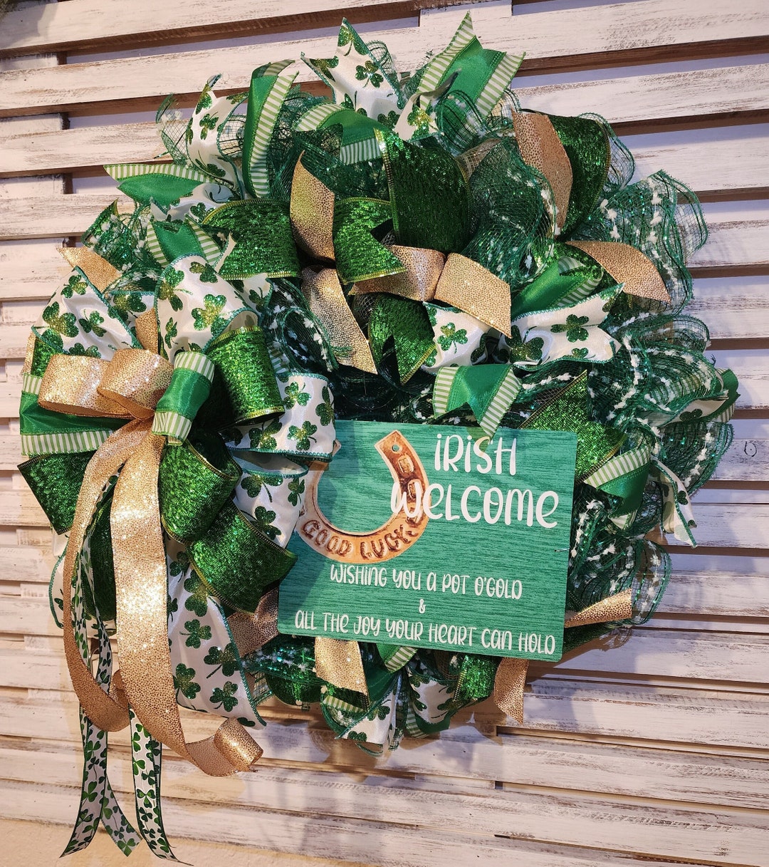 Everyday Irish Blessing Wreath With Green, Gold and Shamrocks. an Irish ...