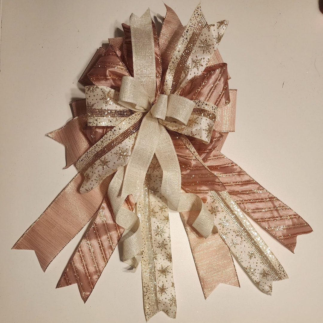 Pink, White and Gold Glam Bow With Tails for Wreath or Sign, Christmas ...