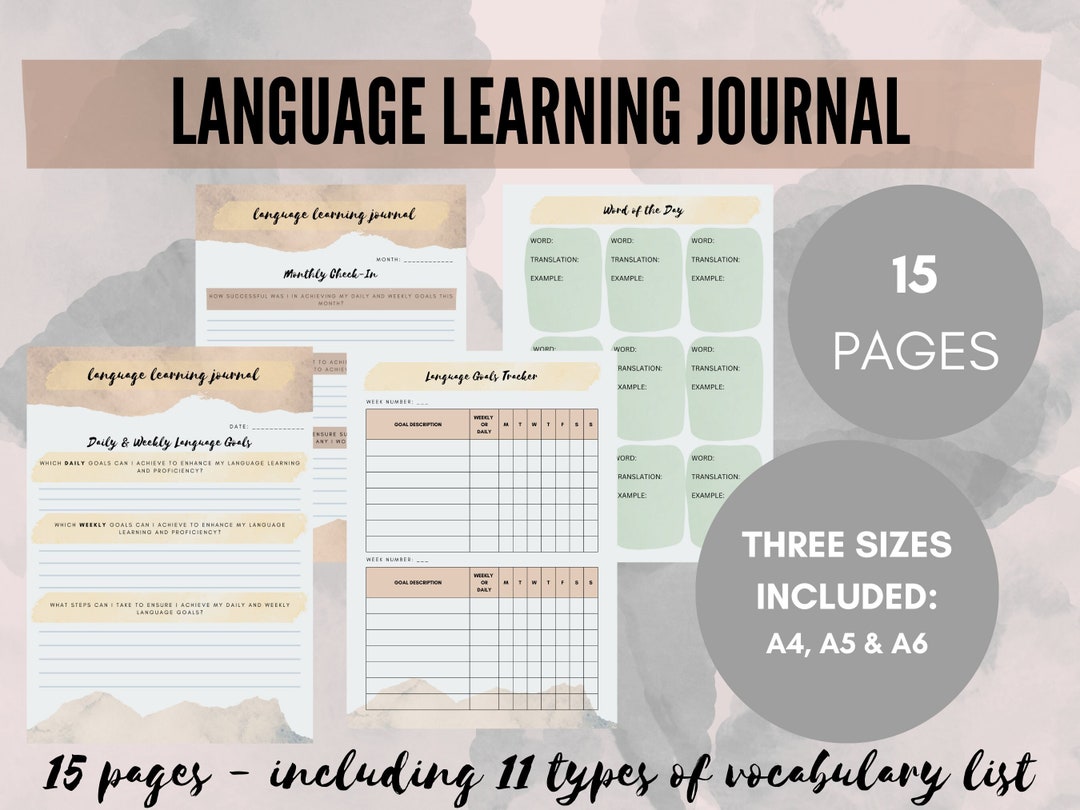Language Learning Journal Notebook Log 15 Pages A4, A5, A6 PDF Digital ...