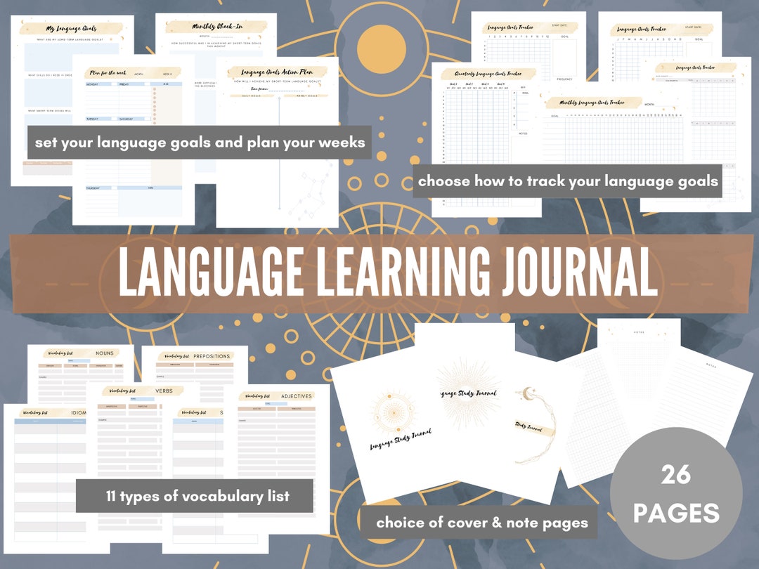 Language Learning Journal Study Notebook Sun Moon Stars PDF Digital ...
