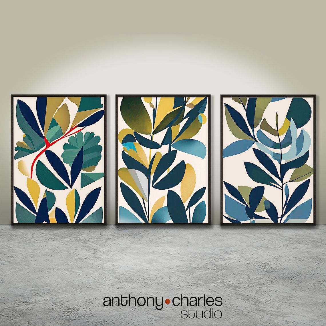 Midcentury Modern Abstract Botanical Print Set, Boho Wall Art, Set of ...