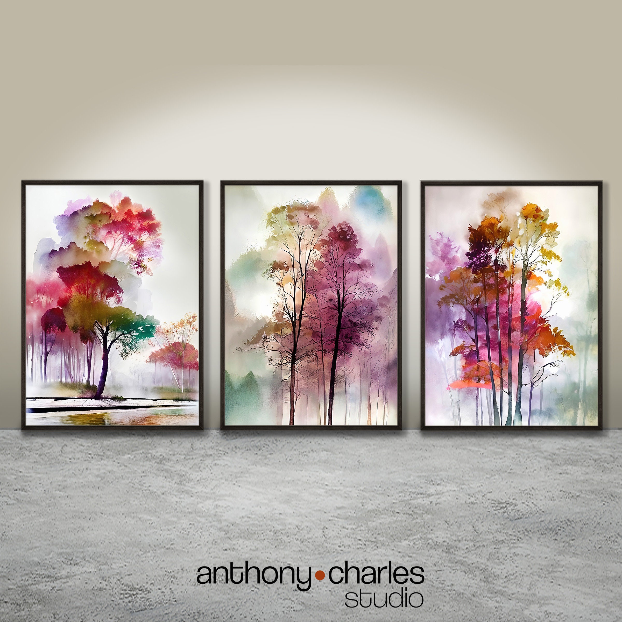 Abstract Modern Watercolor Tree Printable Wall Art, Warm Color Tones ...