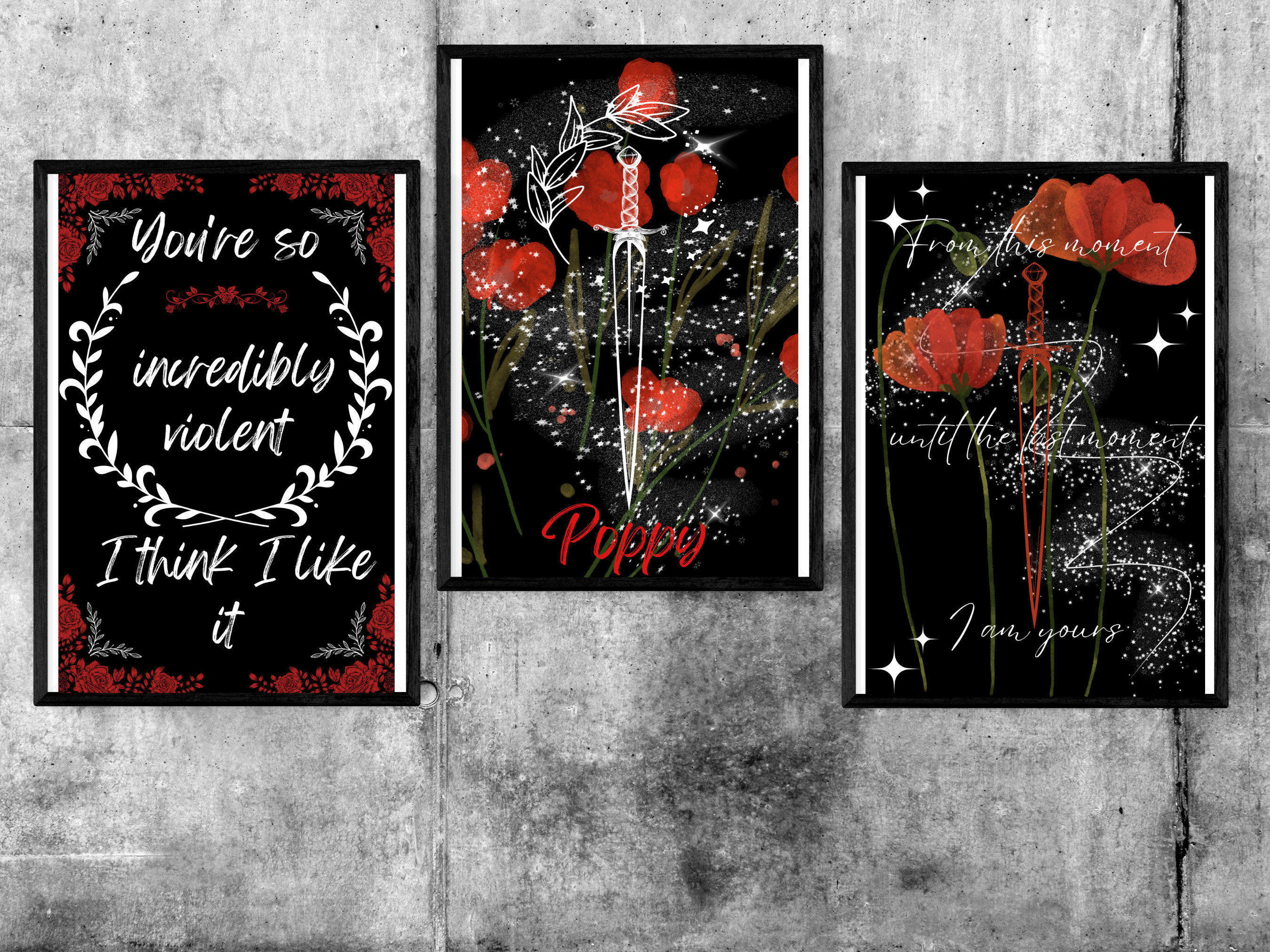From Blood and Ash Wall Art Collection Poppy and Casteel FBAA Book Wall ...